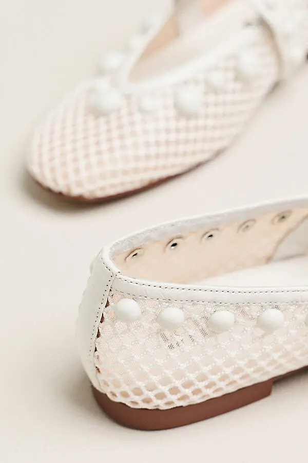 BIBI LOU Netted Studded Mary Jane Flats - White