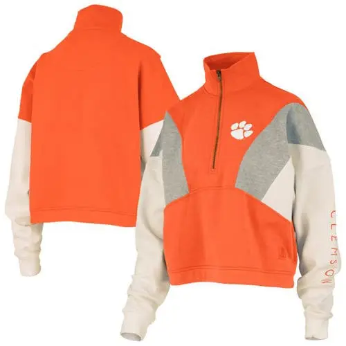 PRESSBOX Clemson Tigers Ferrara Color Block Quarter-zip Sweatshirt