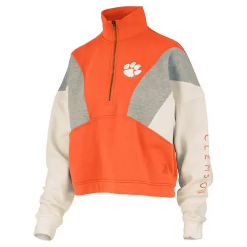 PRESSBOX Clemson Tigers Ferrara Color Block Quarter-zip Sweatshirt