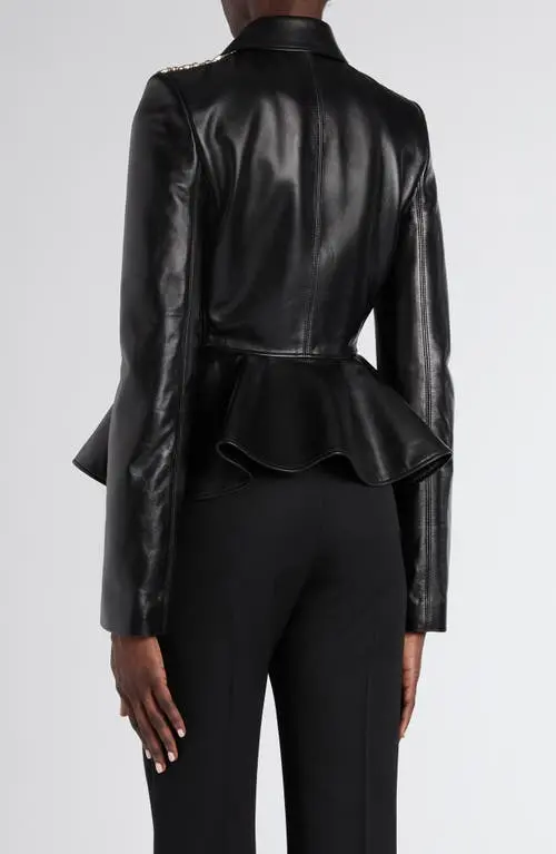 Alexander McQueen Crystal-embroidered Leather Peplum Jacket
