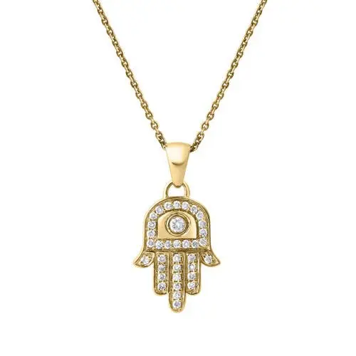 LUVMYJEWELRY Hamsa Hand 0.3 Ct 14k Gold Diamond Pendant - 14k Yellow Gold