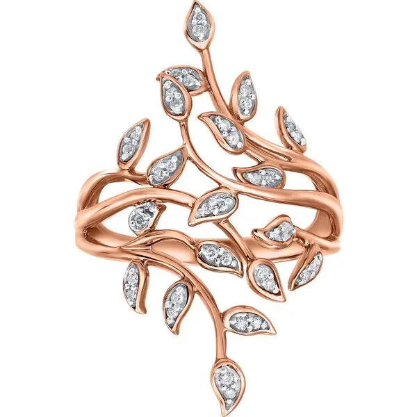 LUVMYJEWELRY Aurora Leaf Diamond 14k Gold Ring - 14k Rose Gold