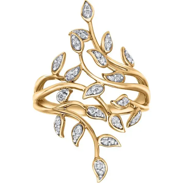 LUVMYJEWELRY Aurora Leaf Diamond 14k Gold Ring - 14k Yellow Gold
