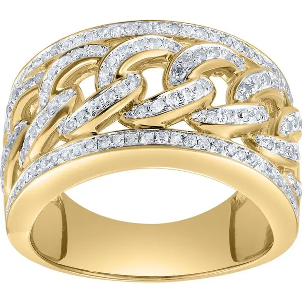 LUVMYJEWELRY 0.75 Ct 14k Gold Diamond Cuban Link Band Ring - 14k Yellow Gold