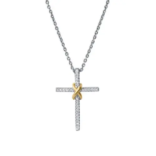 LUVMYJEWELRY Corvielle Cross 0.1 Ct 14k Gold Diamond Pendant - 14k White Gold