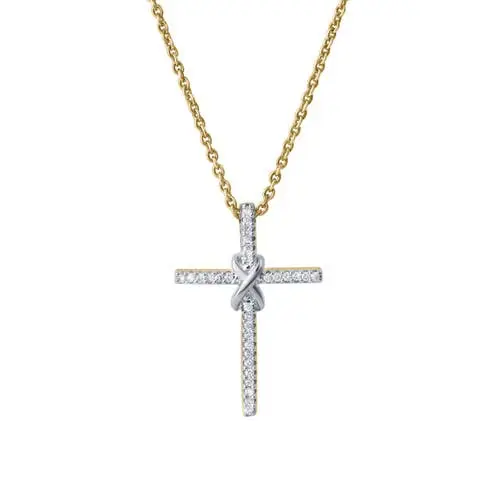 LUVMYJEWELRY Corvielle Cross 0.1 Ct 14k Gold Diamond Pendant - 14k Yellow Gold