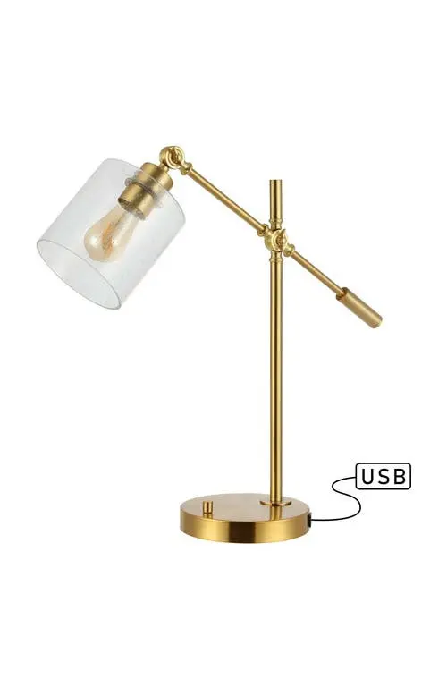 JONATHAN Y Kathryn Classic 23" Iron/seeded Glass Adjustable Head Modern Usb Charging Led Task Lamp - Brass Gold