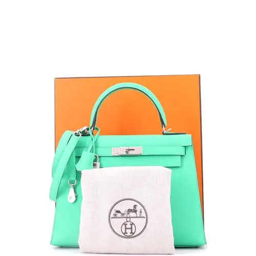 Hermès Kelly Handbag 28 Green Epsom With Palladium Hardware - Vert Comics
