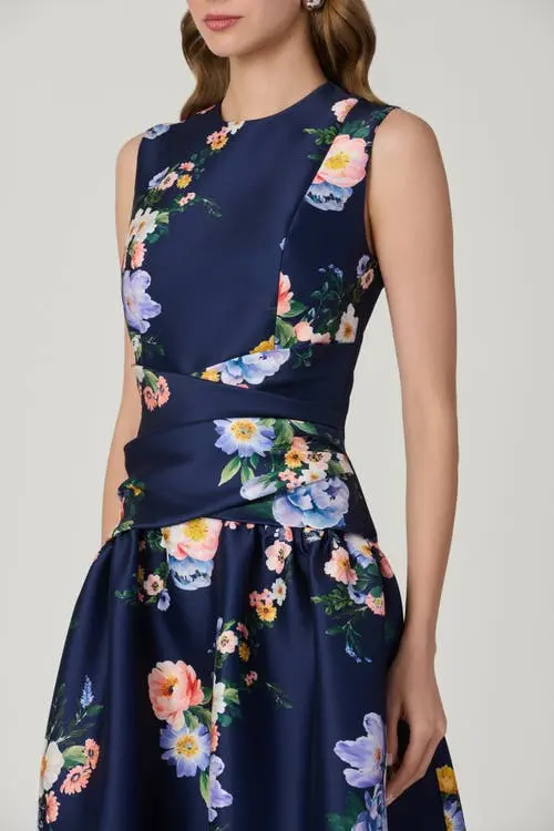 Shoshanna Floral Mikado Ankle Length Dress