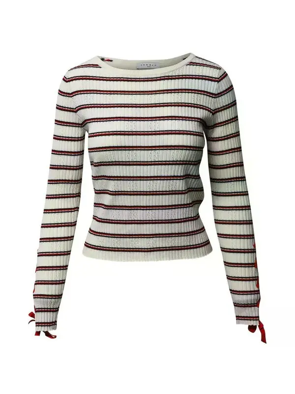 Sandro Striped Ribbon-tie Knit Top