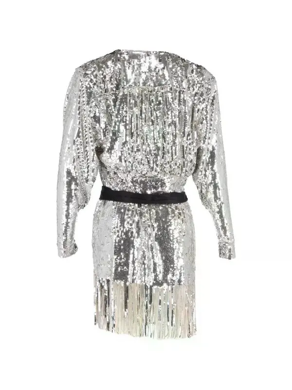 ROTATE BY BIRGER CHRISTENSEN Samantha Sequin Wrap Mini Dress - Silver