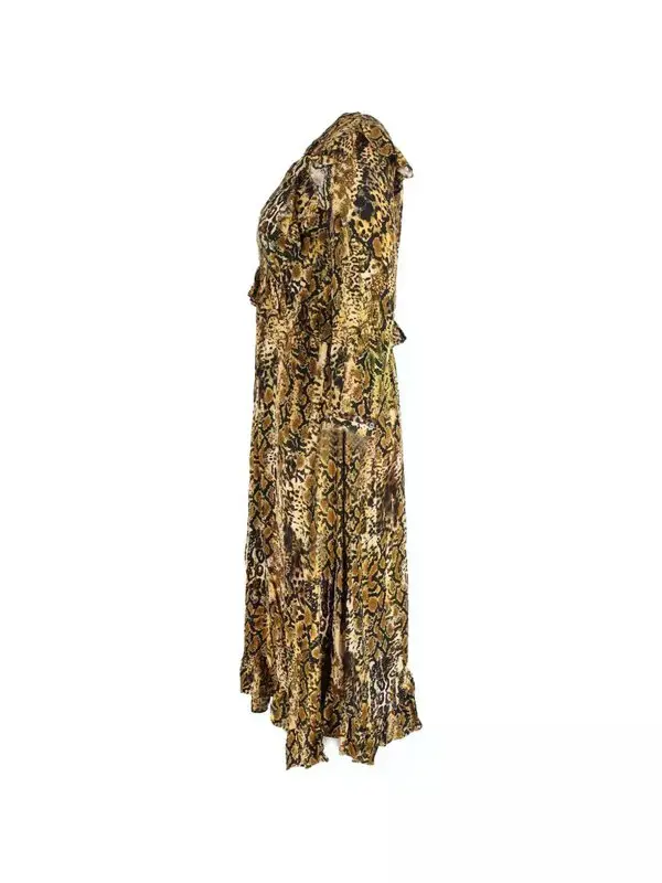 Ba&sh Snake Print Ruffled Midi Dress