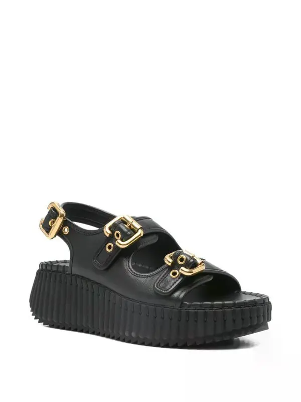 Chloé Nama Buckle Flatform Heeled Sandals - Black