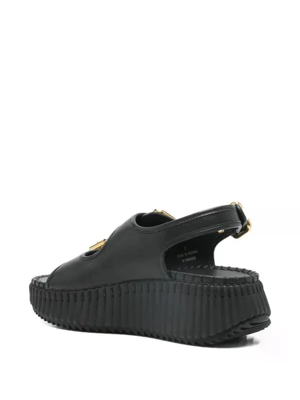 Chloé Nama Buckle Flatform Heeled Sandals - Black