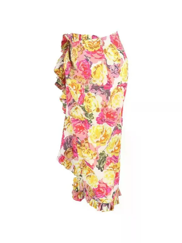 Dries Van Noten Floral Ruffled Midi Skirt - Yellow