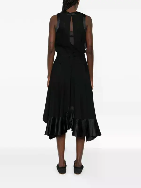 Sacai Pleated Belted Midi Dress