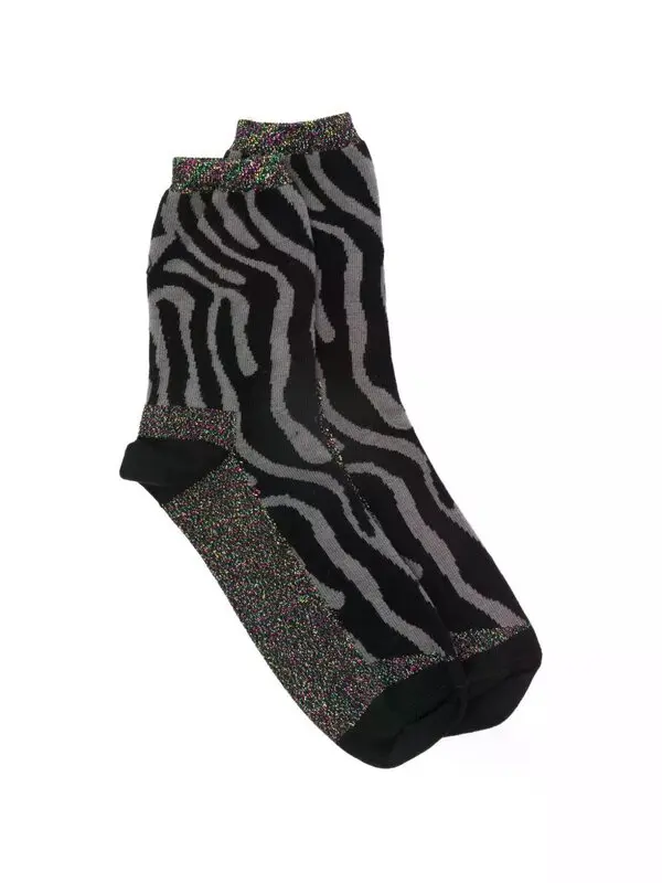 ALTO MILANO Zebra-print Shimmer Ankle Socks - Black