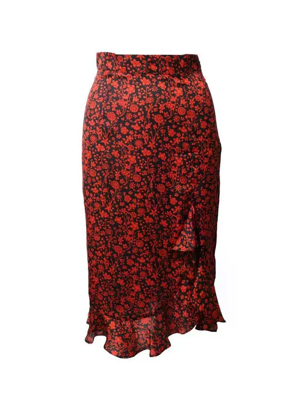 Maje Asymmetric Floral Print Midi Skirt
