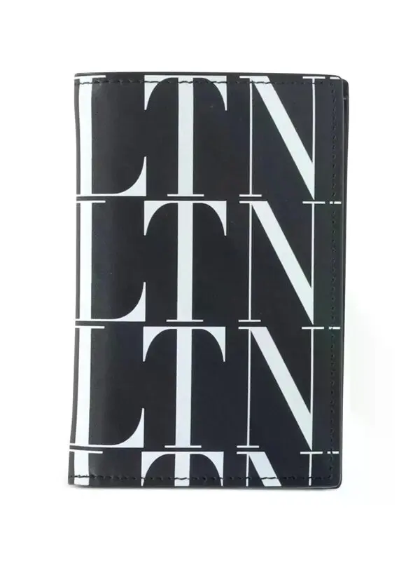 Valentino Garavani Vltn-print Calf Leather Cardholder - Black