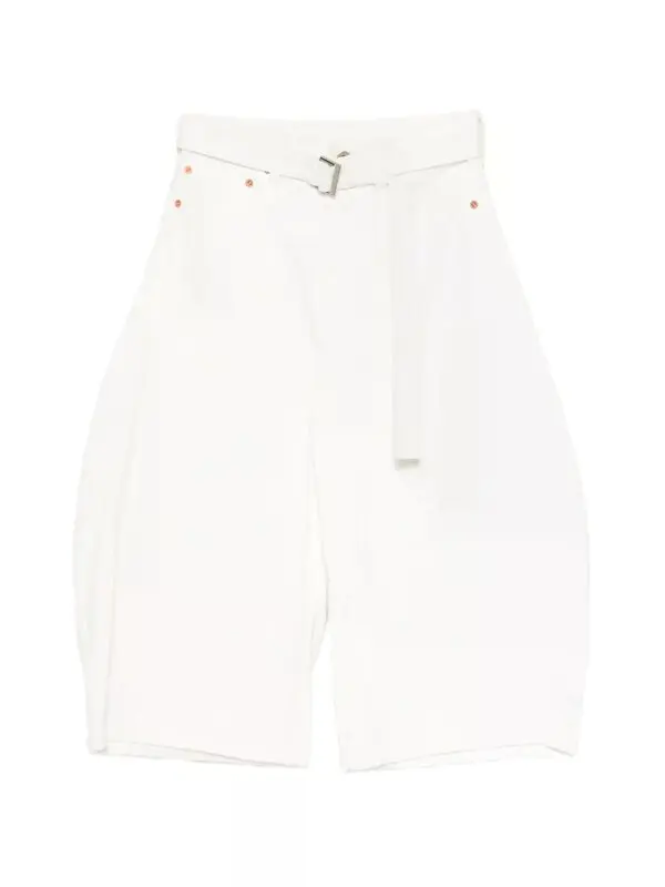 Sacai Belted Denim Shorts - White