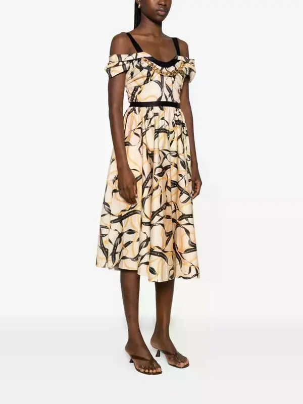 Elisabetta Franchi Ruffled Midi Dress - Neutrals