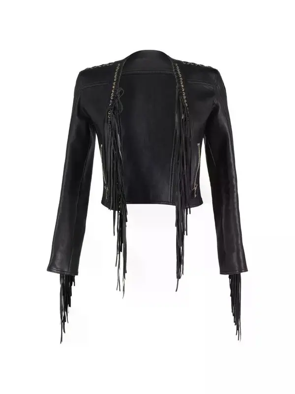 Balmain Fringe Cropped Leather Jacket
