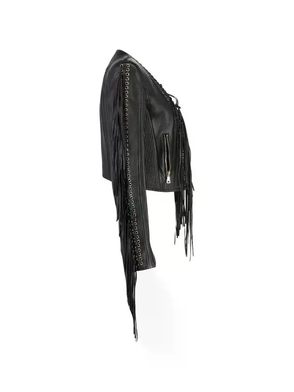 Balmain Fringe Cropped Leather Jacket