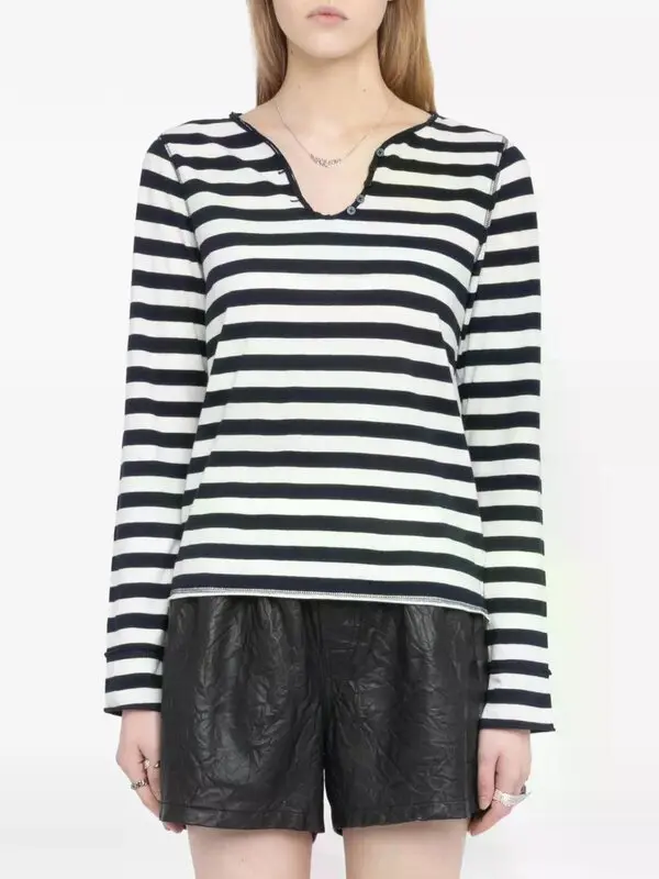 Zadig&Voltaire Henley Striped Long Sleeve T-shirt - White