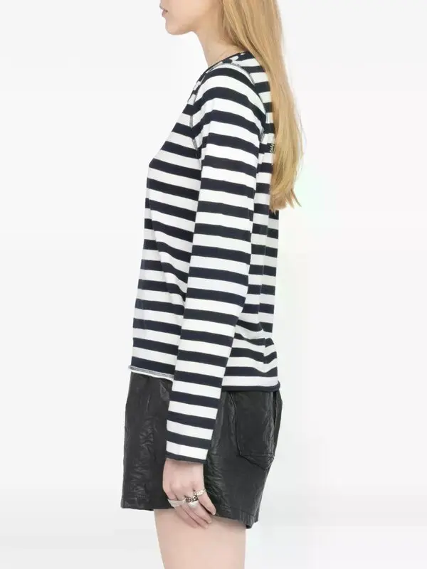 Zadig&Voltaire Henley Striped Long Sleeve T-shirt - White