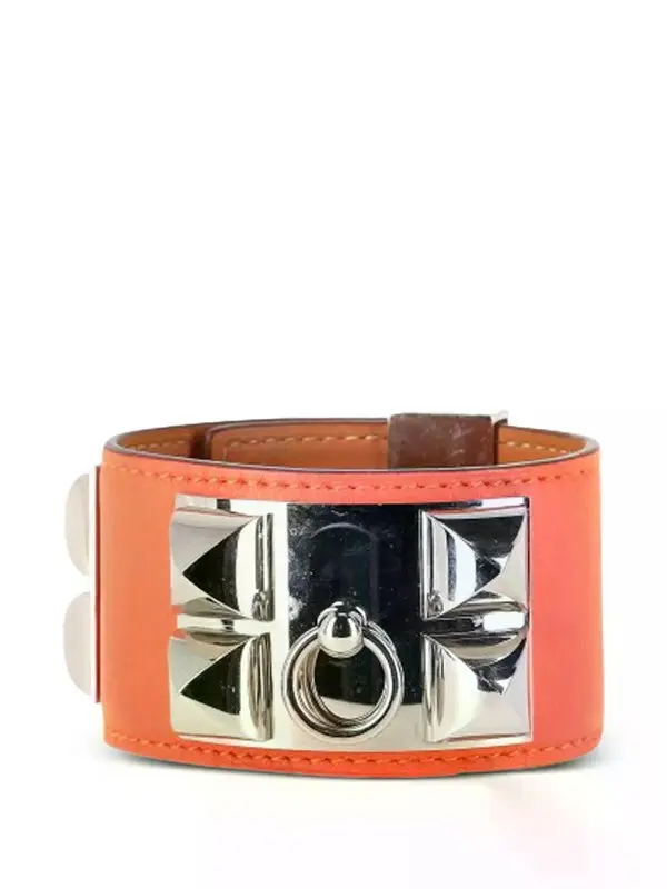 Hermès Pyramid-studded Leather Bracelet - Orange