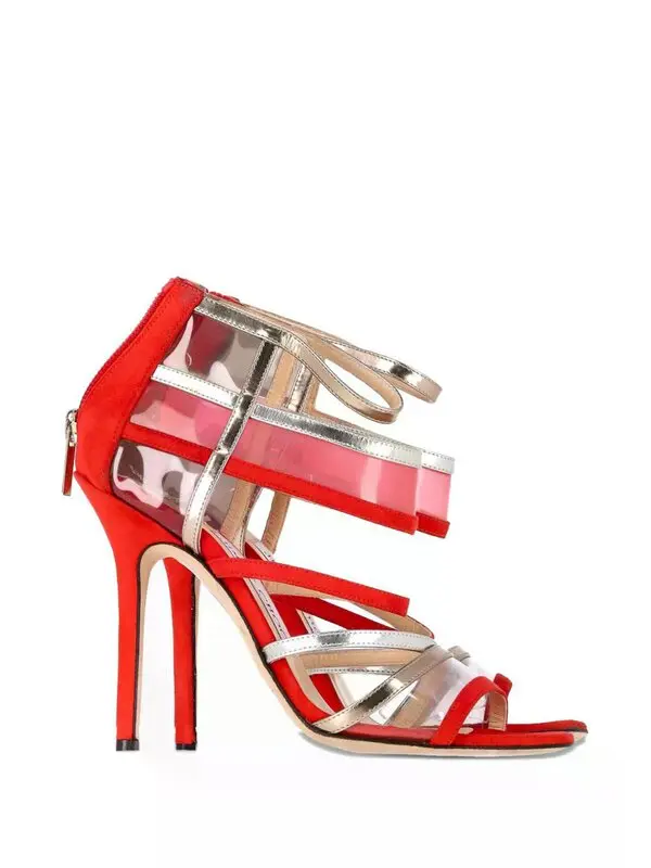 JIMMY CHOO Suede Sandals With Perspex Panels - Red