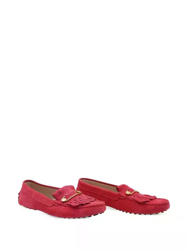 TOD'S Gommino Fringed Leather Loafers - Red