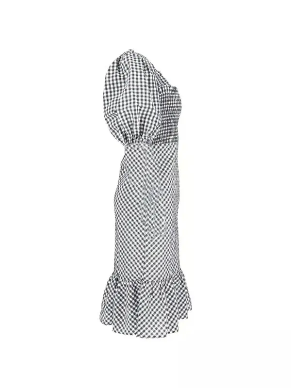 GANNI Puff-sleeve Gingham Dress - White