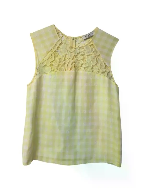Sandro Checkered Lace Sleeveless Top