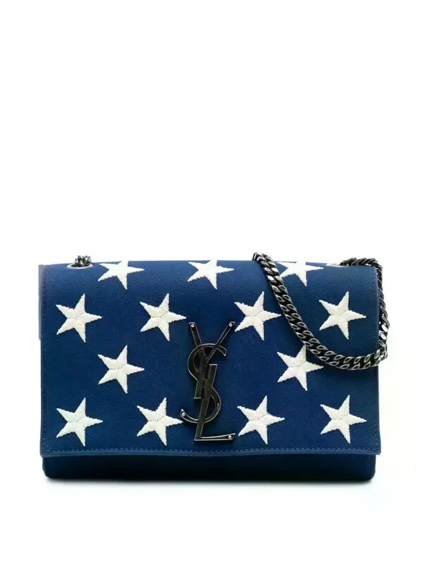 Saint Laurent 2018 Small Star Embroidered Canvas Monogram Kate Crossbody Bag - Blue
