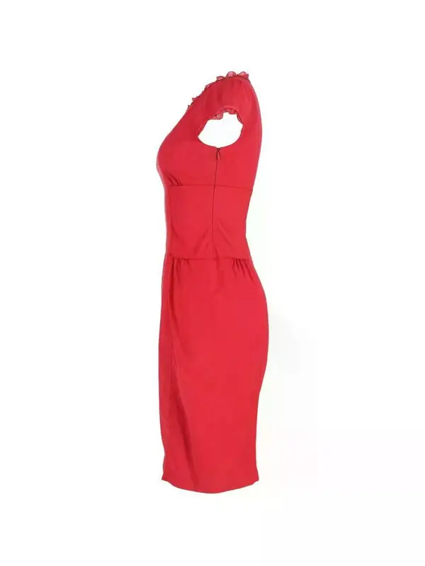 open lace back dress Miu Miu Scalloped Red Halter Cady Dress - BOPF main image 0