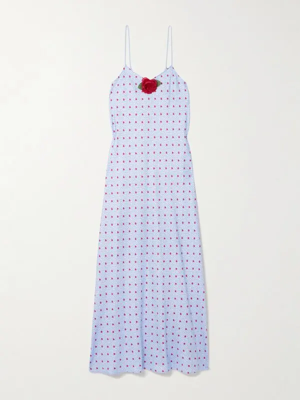 RODARTE Appliquéd Printed Silk-twill Midi Dress
