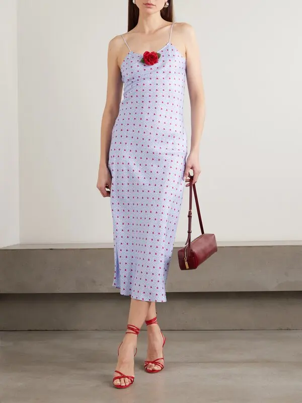 RODARTE Appliquéd Printed Silk-twill Midi Dress