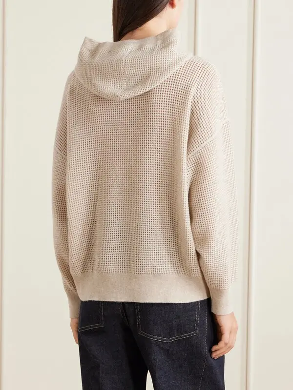 Brunello Cucinelli Waffle-knit Cashmere Hoodie - Neutrals