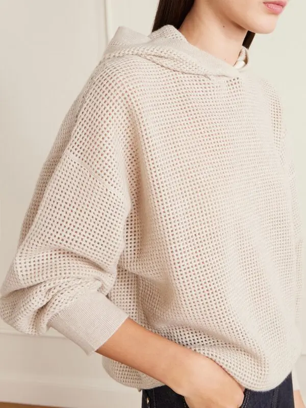 Brunello Cucinelli Waffle-knit Cashmere Hoodie - Neutrals