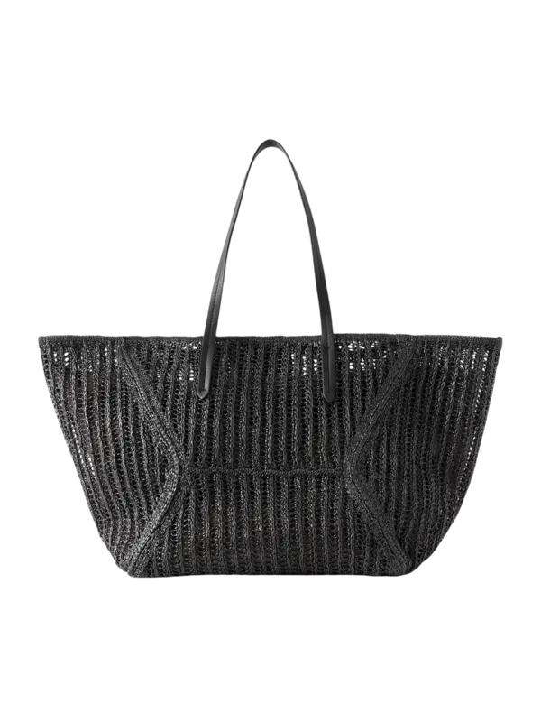 Brunello Cucinelli Leather-trimmed Woven Tote - Black