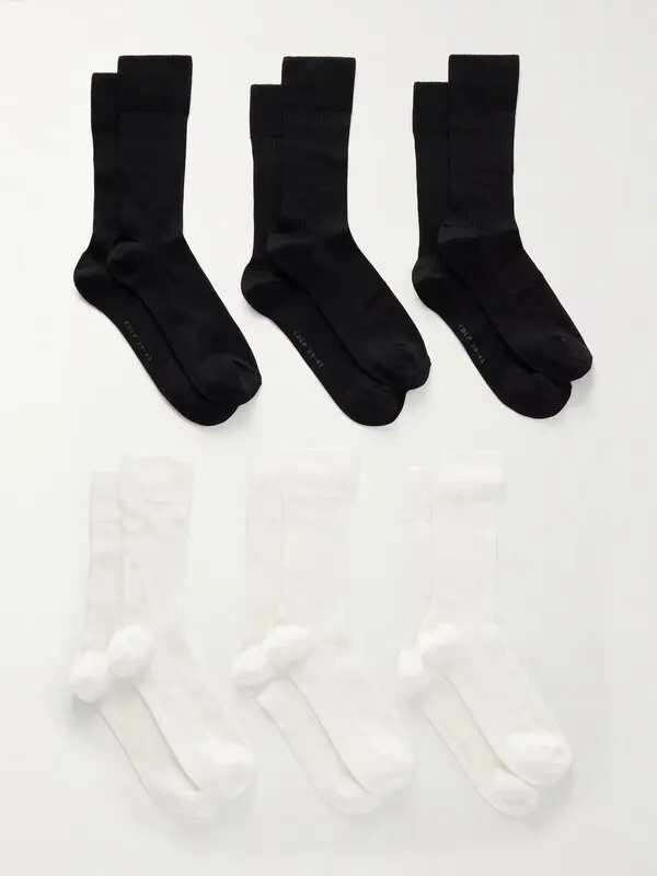 CDLP Ribbed Cotton-blend Socks Set Of Six - Multi