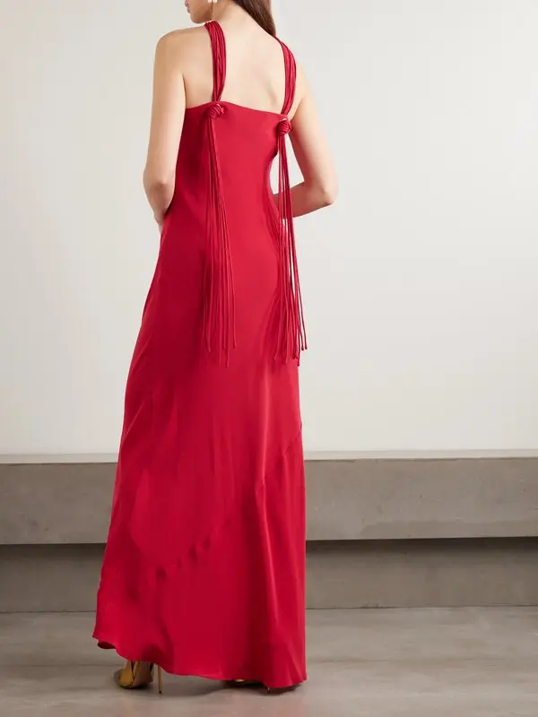 Cult Gaia Pheobe Fringed Silk-Chiffon Halterneck Maxi Dress - Red |  Editorialist