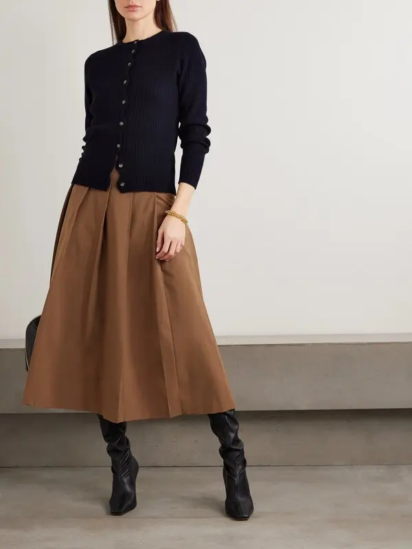 ALLUDE Scalloped Ribbed Wool And Cashmere-blend Cardigan - Blue