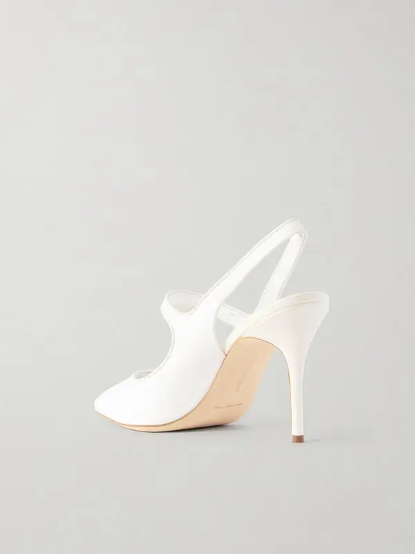 Manolo Blahnik Camparisli 90 Leather-trimmed Raffia Mary Jane Slingback Pumps - White