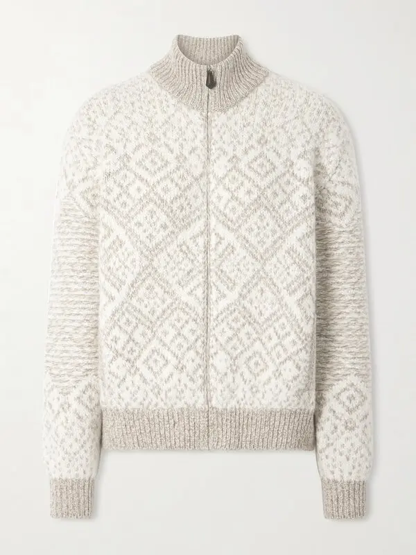 Loro Piana Jacquard-knit Cashmere Cardigan - Gray