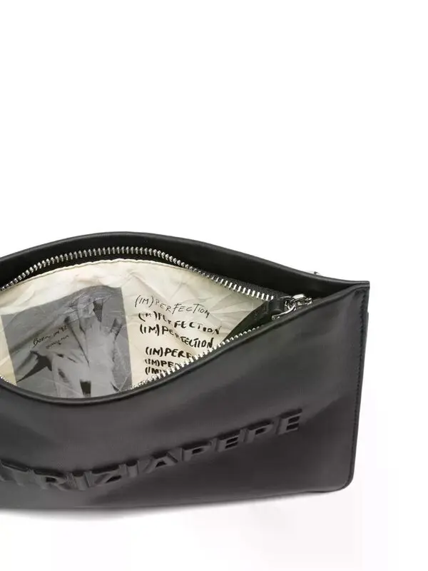Patrizia Pepe Embossed Leather Clutch With Chain-link Trim - Black