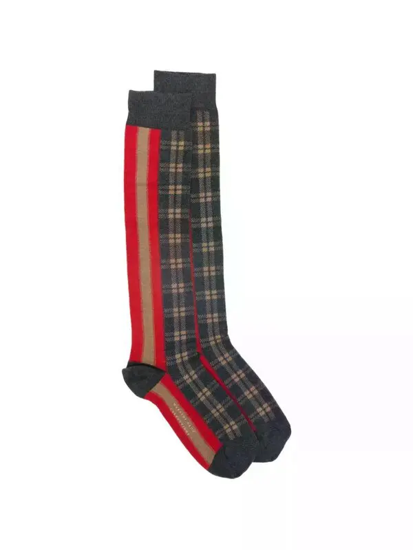 ALTO MILANO Striped Plaid Socks - Grey