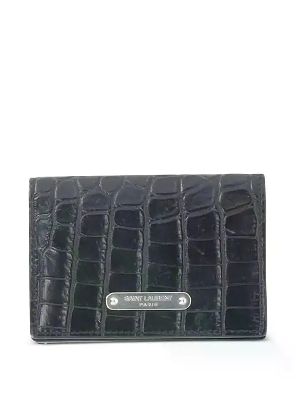 Saint Laurent Logo-plaque Croc-embossed Wallet - Black