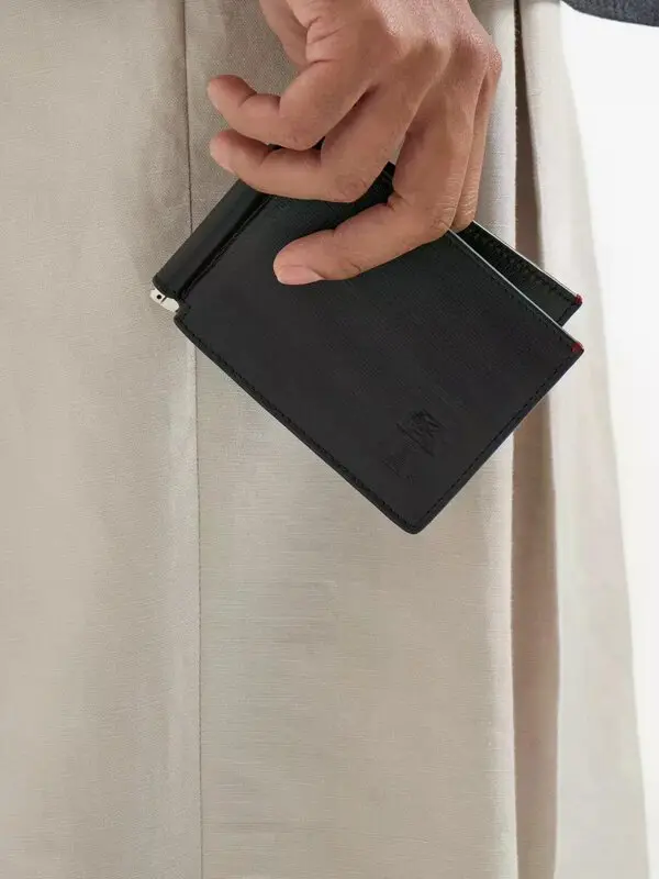 Brunello Cucinelli Grained Leather Money Clip Wallet - Black